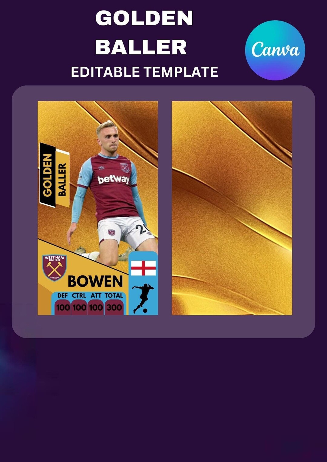 Blank Personalisable Golden Baller Card - Digital Download Template ...