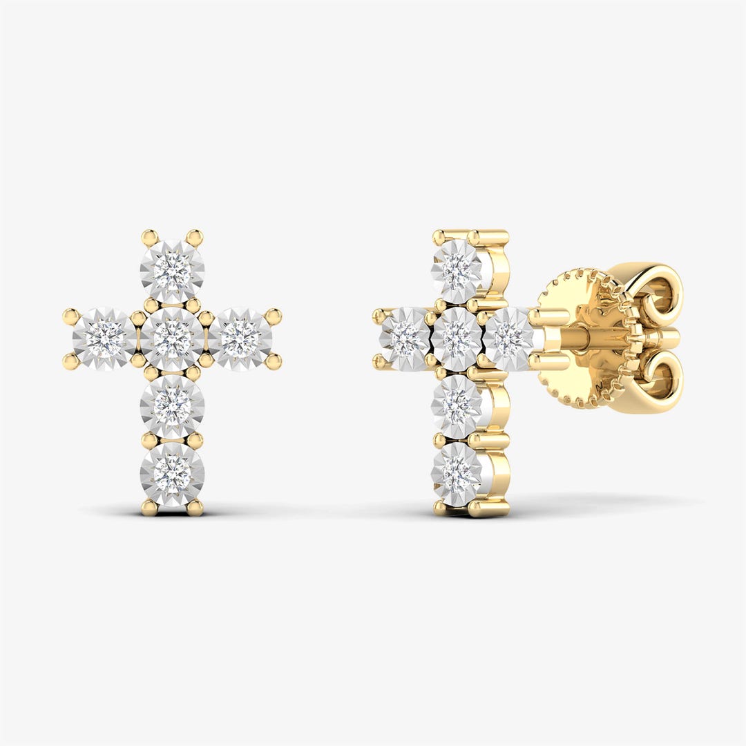 14K Cross Earring, Tiny Cross Studs, Solid Gold Dainty Diamond Cross Studs, Religious Earrings ...