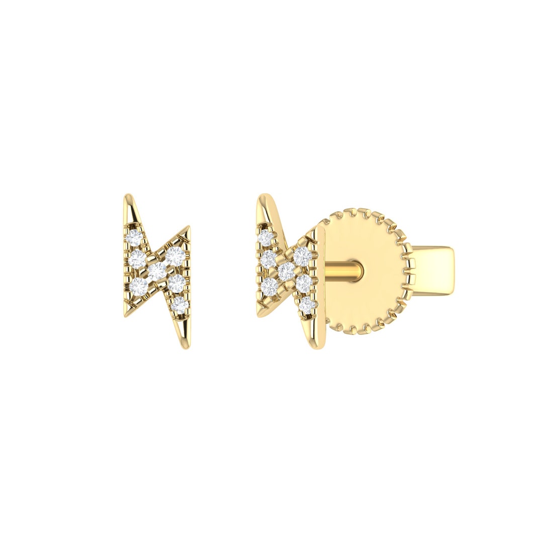 14K Solid Gold Lightning Bolt Diamond Studs, Pave Lightning Stud ...