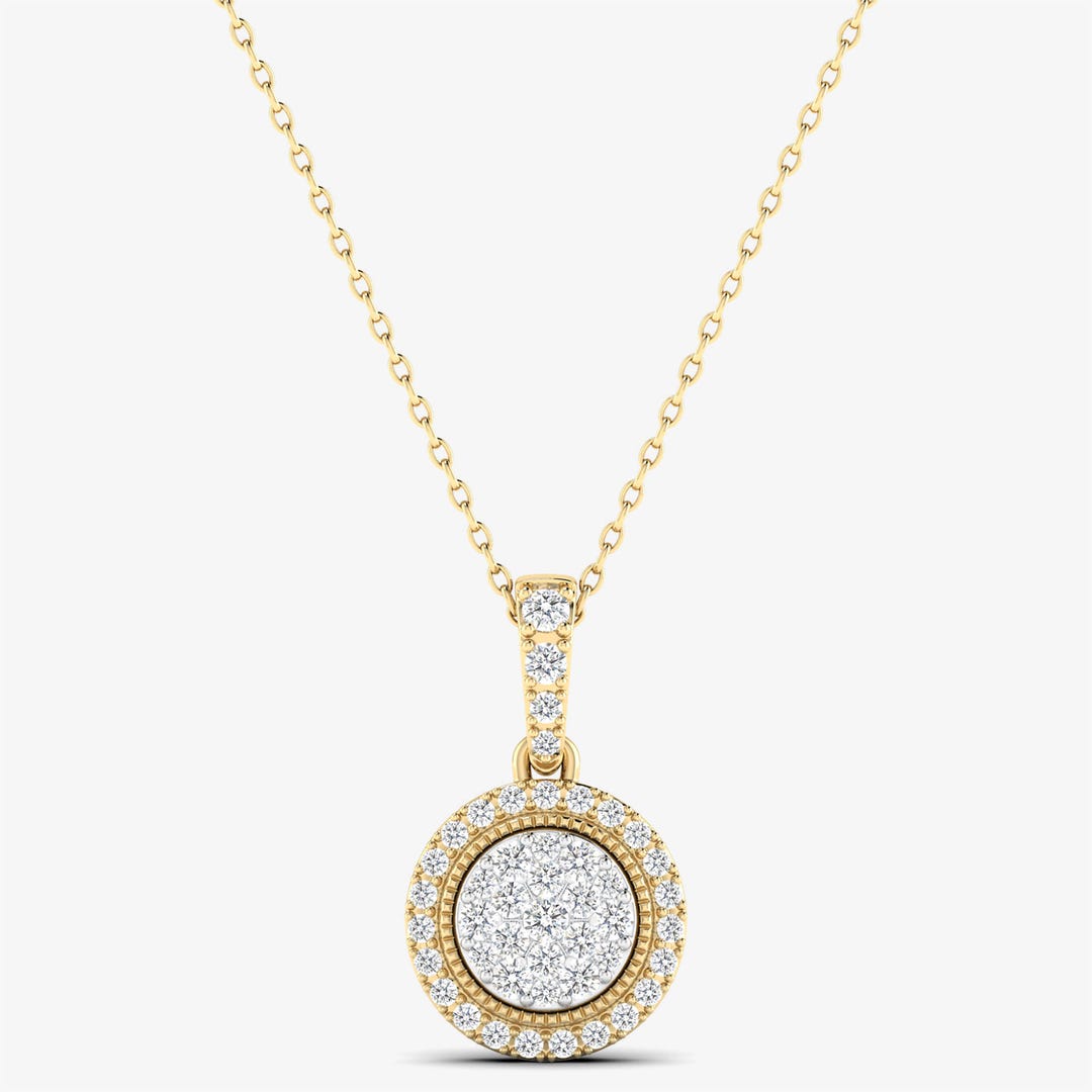 14K Solid Gold Diamond Circle Pendant Necklace, Natural Real Diamonds ...