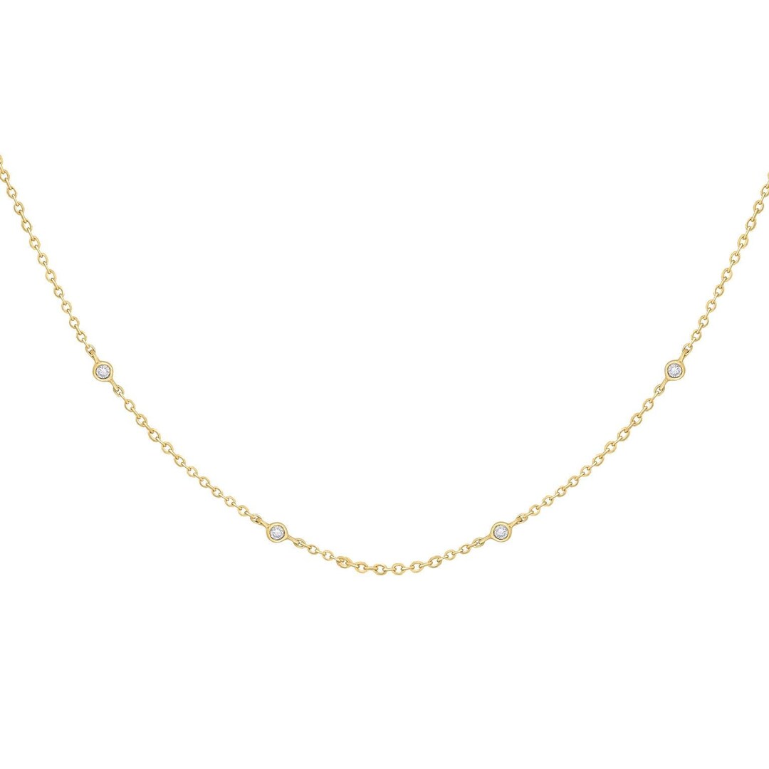 18K Opera Chain, Diamond Opera Chain, Natural Round Cut Diamonds, Bezel ...