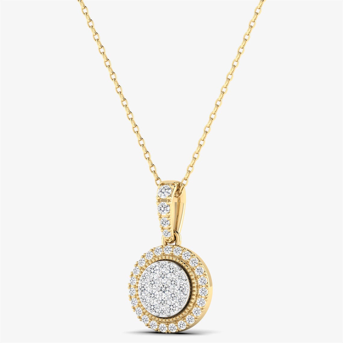 14K Solid Gold Diamond Circle Pendant Necklace, Natural Real Diamonds ...