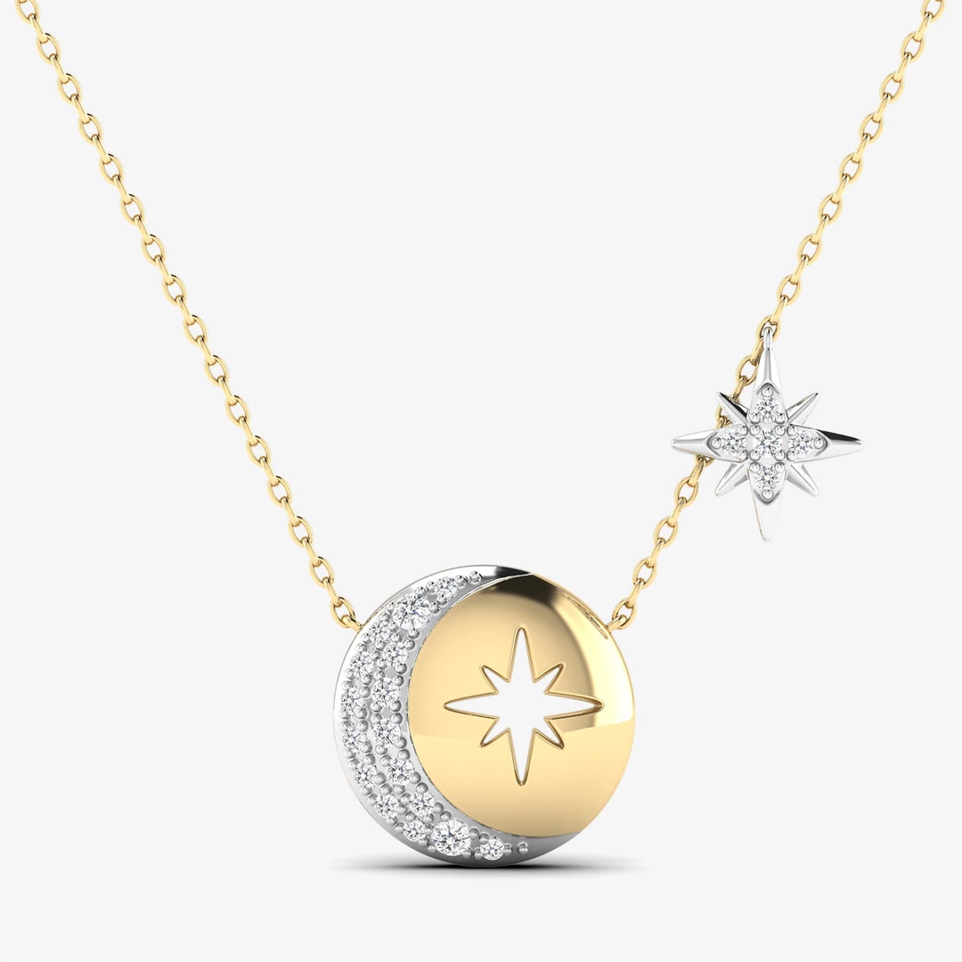 Half Moon Twinkling Star Pendant Necklace, Diamond Pendant Necklace ...