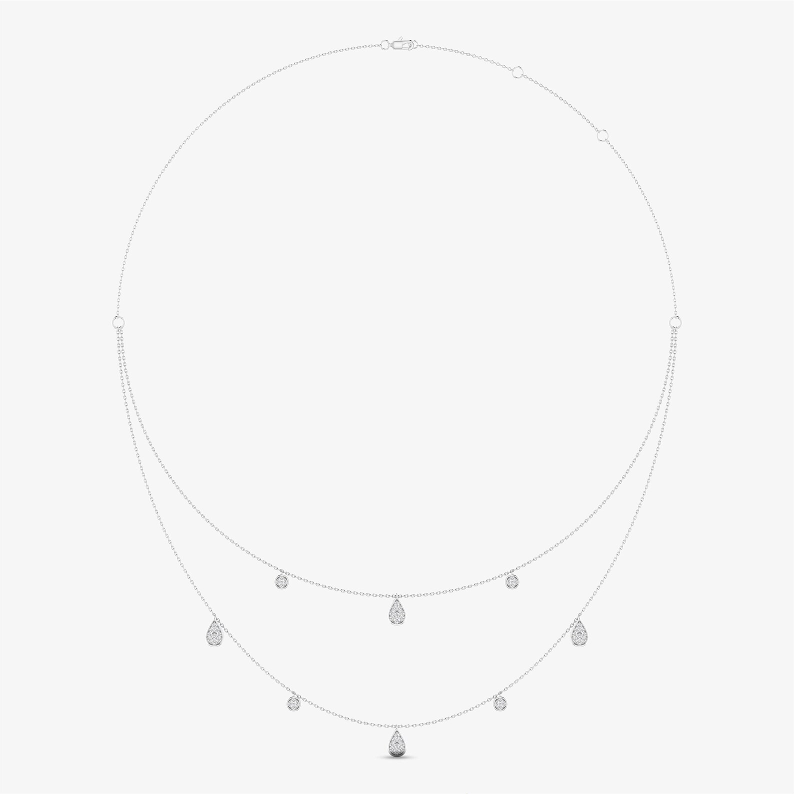 14K Gold Double Layered Diamond Necklace, Natural Round Cut Diamonds ...