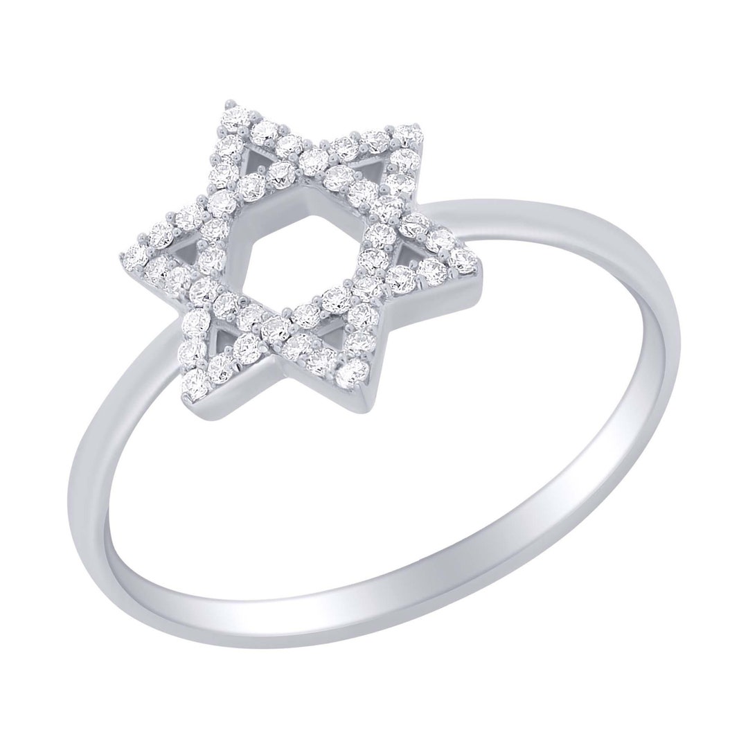 14K Solid White Gold Star of David Diamond Ring, Spiritual Symbolism ...
