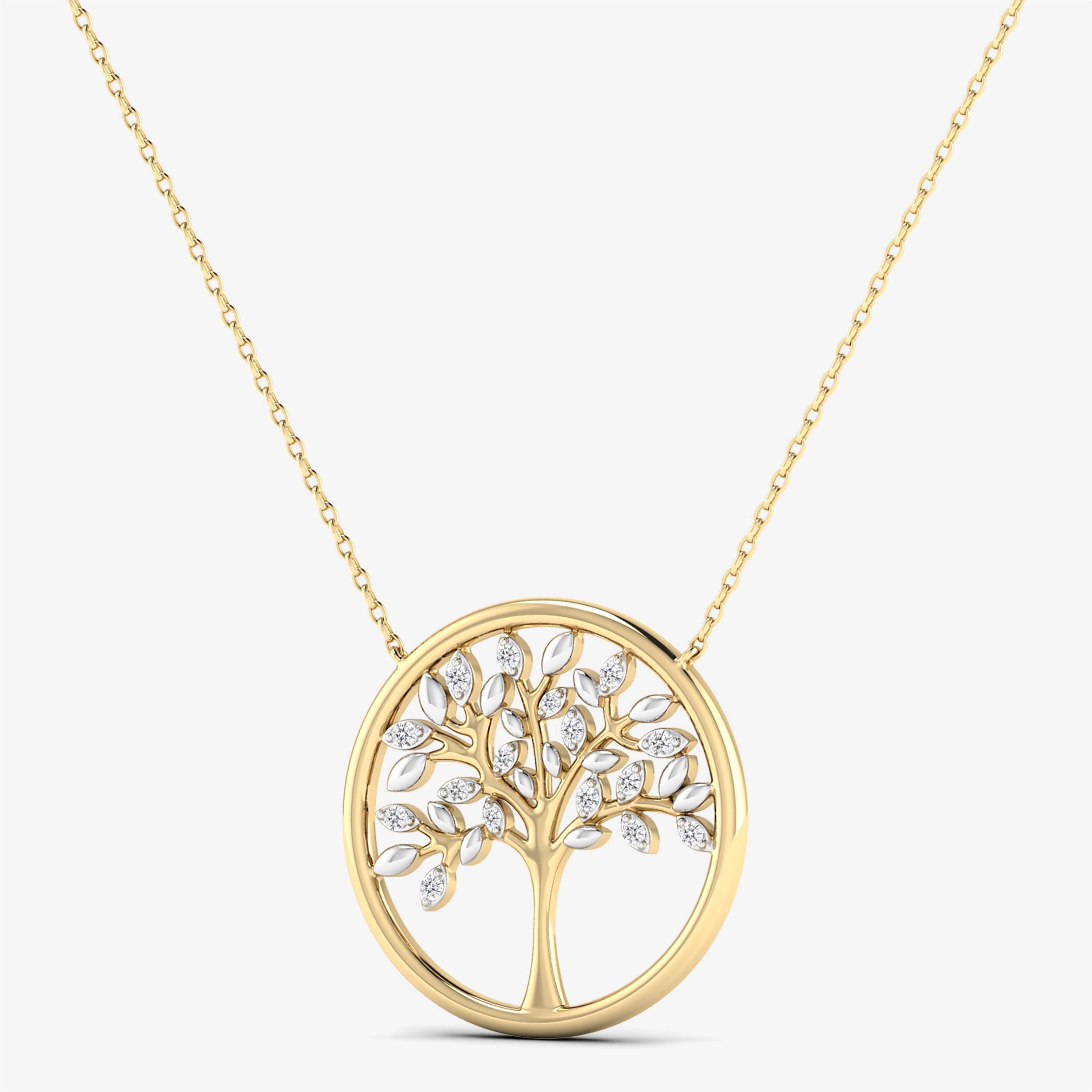 14K Solid Gold Diamond Tree of Life Necklace, Tree of Life Pendant ...