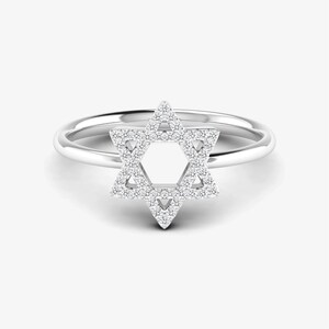 14K Solid White Gold Star of David Diamond Ring, Spiritual Symbolism ...