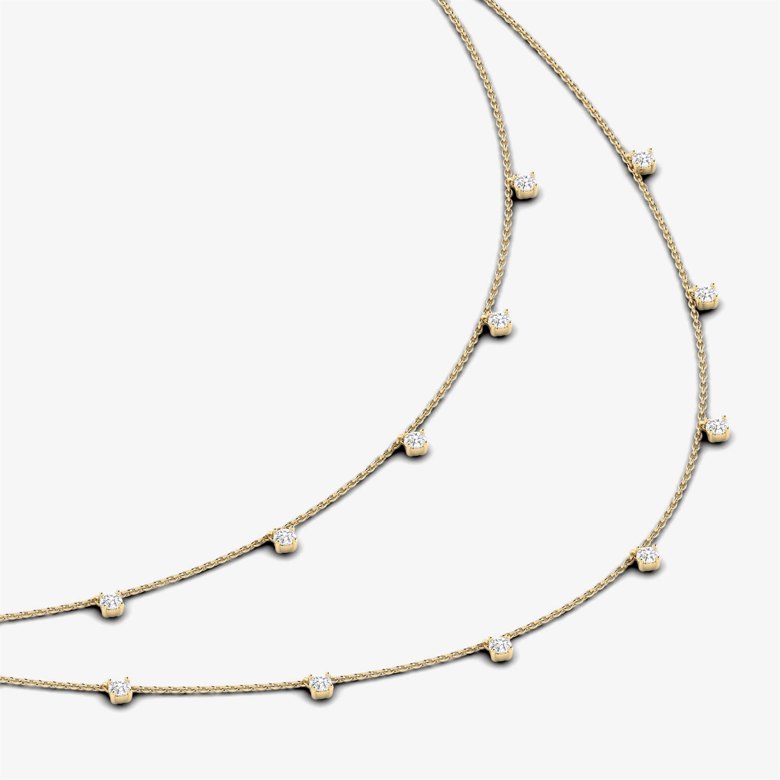 14K Gold Layered Diamond Necklace, Double Droplet Diamond Necklace ...