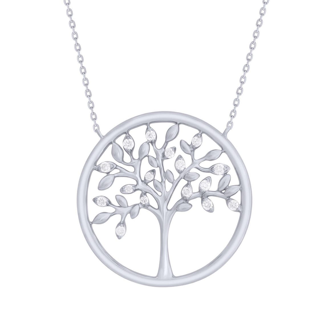 14K Solid Gold Diamond Tree of Life Necklace, Tree of Life Pendant ...