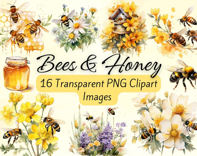 Watercolor Bee Garden Floral Clipart Honey Bee Clipart Honey Bee PNG ...