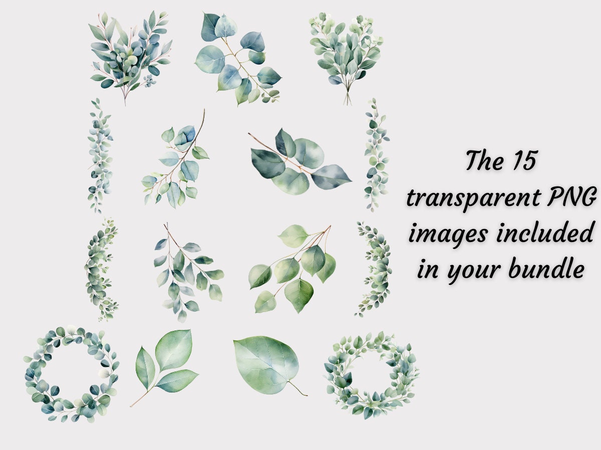 Eucalyptus Clipart Bundle, Watercolor Greenery Botanical Bundle ...