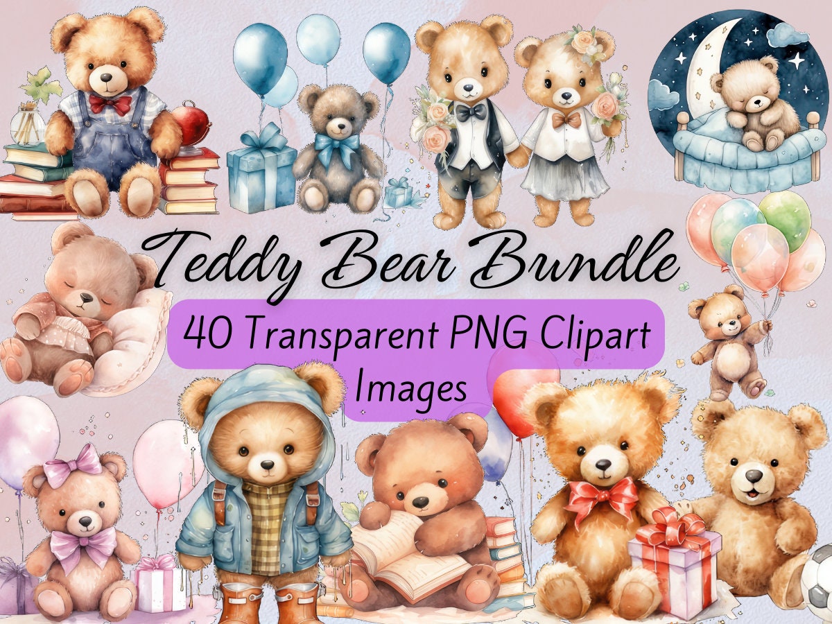 Watercolor Teddy Bear PNG Bundle Teddy Bear Clipart Personal - Etsy