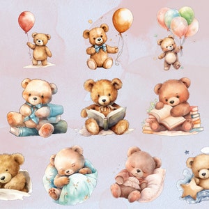 Watercolor Teddy Bear PNG Bundle, Teddy Bear Clipart, Personal Baby ...