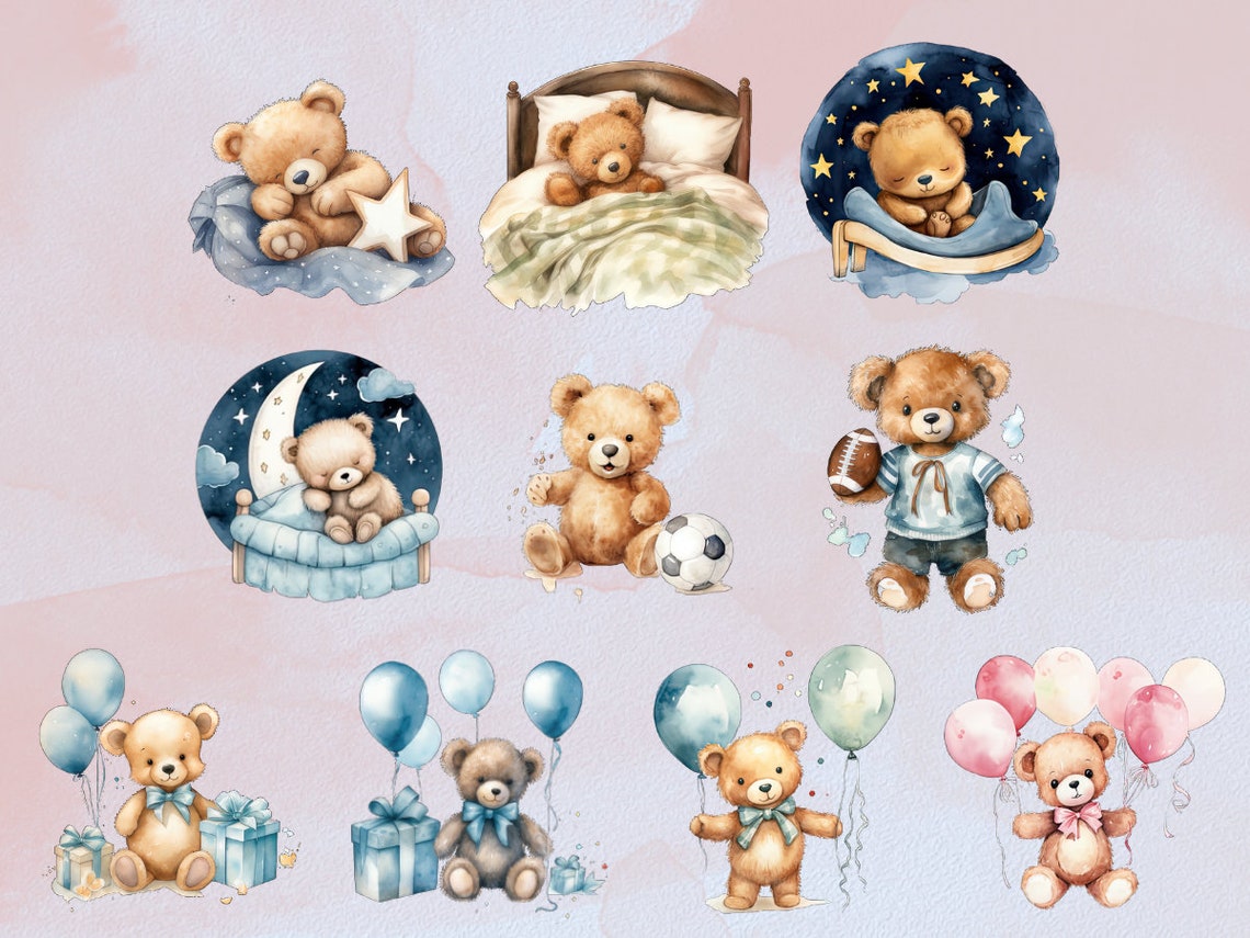 Watercolor Teddy Bear PNG Bundle Teddy Bear Clipart Personal - Etsy