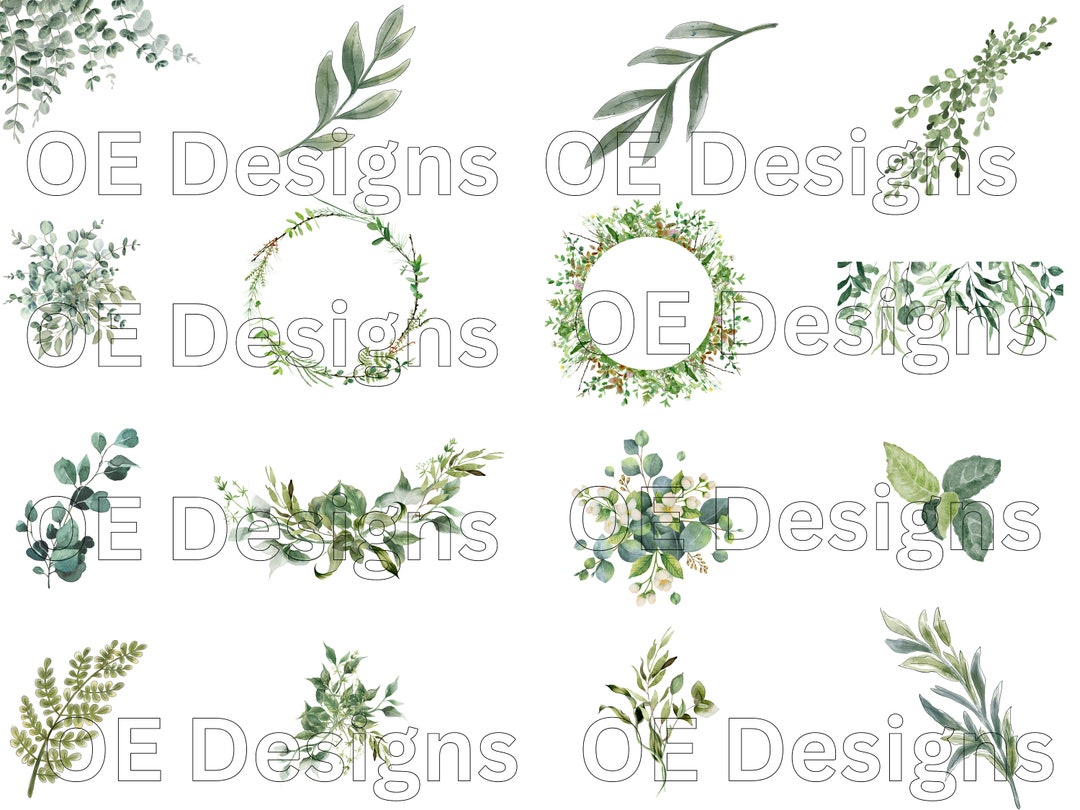 16 Greenery Svg & Png Greenery Bundle Svg Flower Svg Shower Greenery Clipart, Green Leaves ...