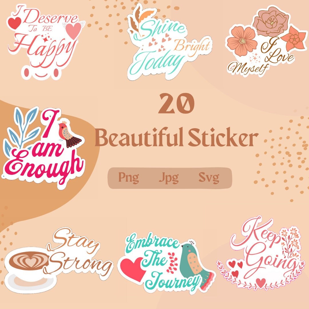 20 Self Love Stickers SVG PNG JPG Bundle, Printable Stickers ...