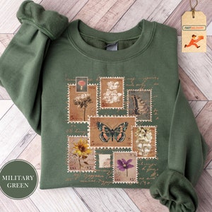 Preaged Stamp Sweatshirt, Wild Flower Sweatshirt, Antique Postage Stamp ...