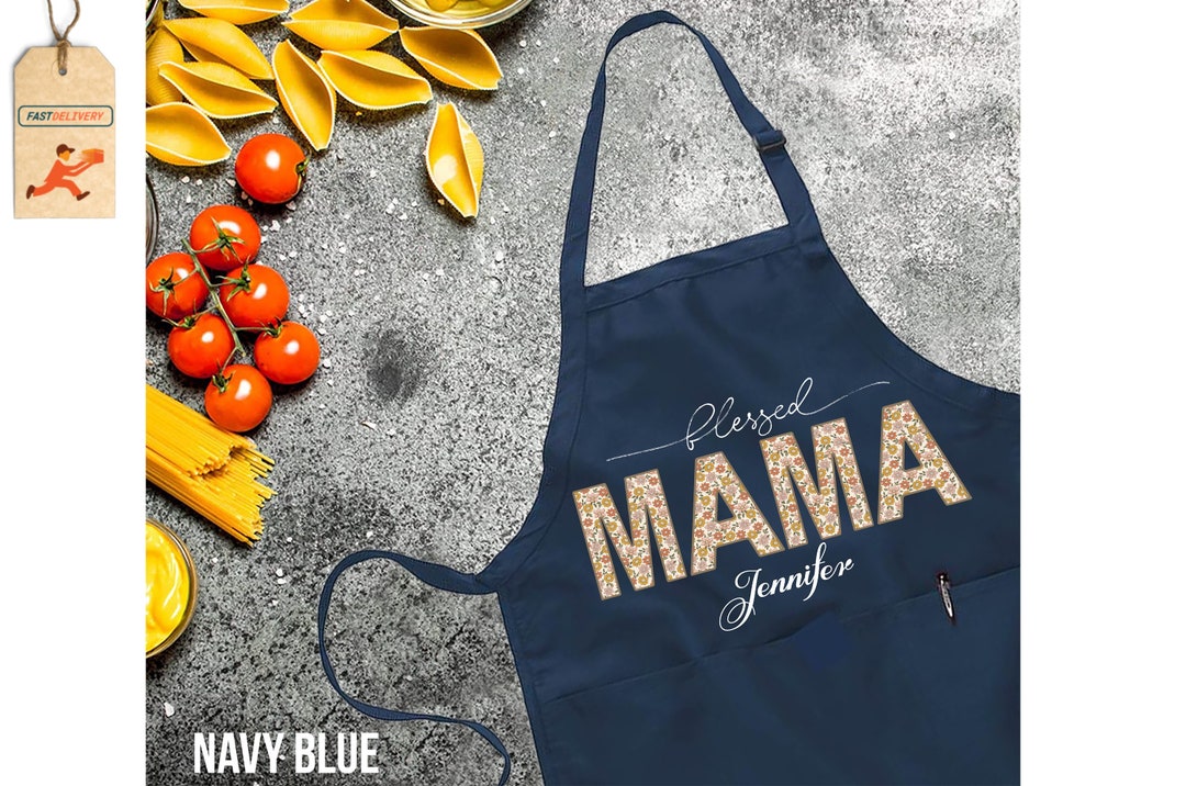 Personalized Blessed Mama Apron, Custom Mom Apron, Mother's Day Gift ...