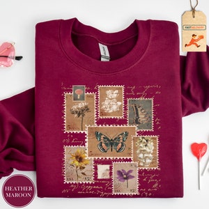 Preaged Stamp Sweatshirt, Wild Flower Sweatshirt, Antique Postage Stamp ...