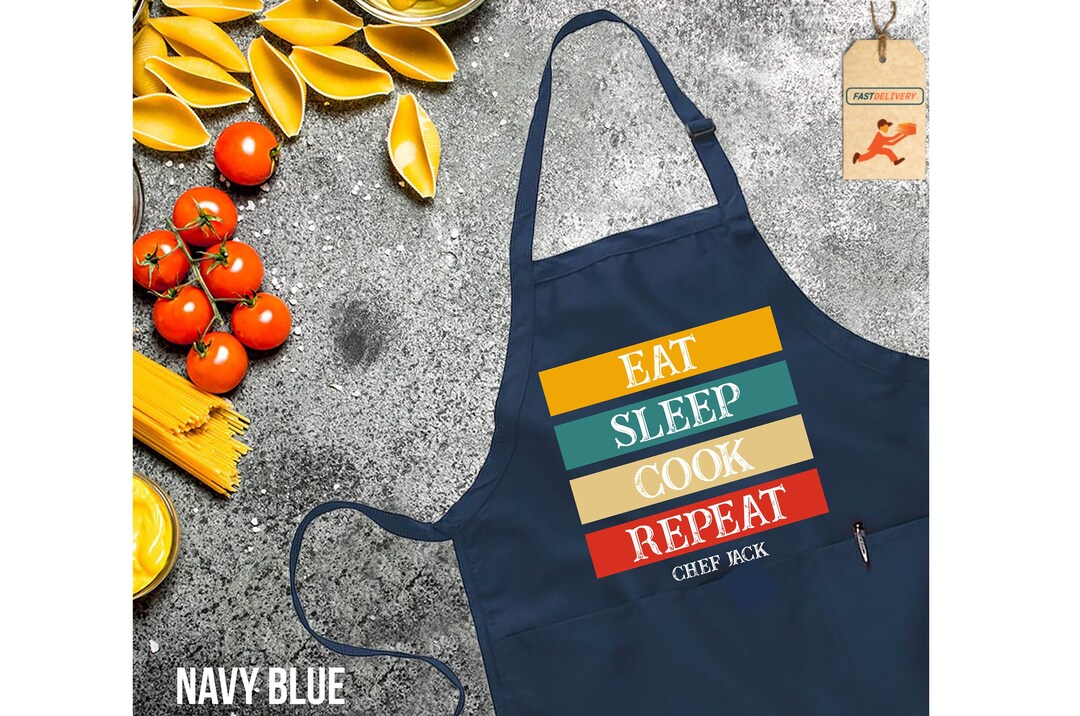 Customized Apron, Eat Sleep Cook Repeat Personalized Chef Printed Apron ...