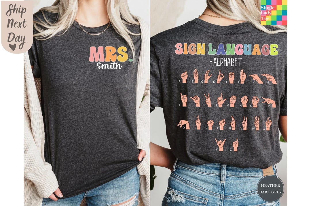 Personalized Sign Language Alphabet Shirt, ASL Teacher Shirt, Hand Sign ...