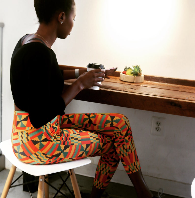 Orange Kente Print Leggings, High-waisted African Yoga Pants - Etsy