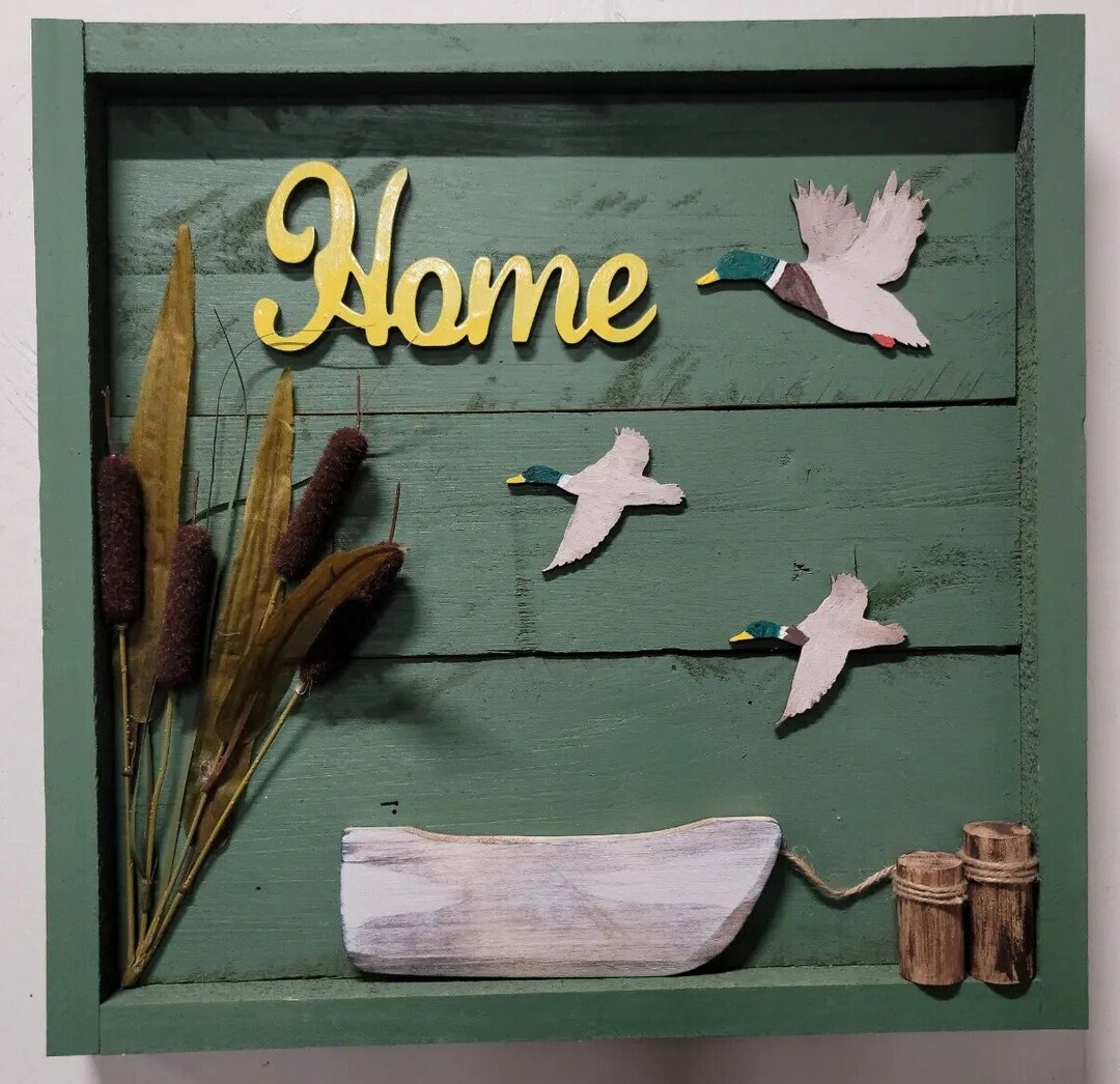Home, Ducks, Boat, Shadow Box, Wall Hang, Outdoors, Decor, Craft ...