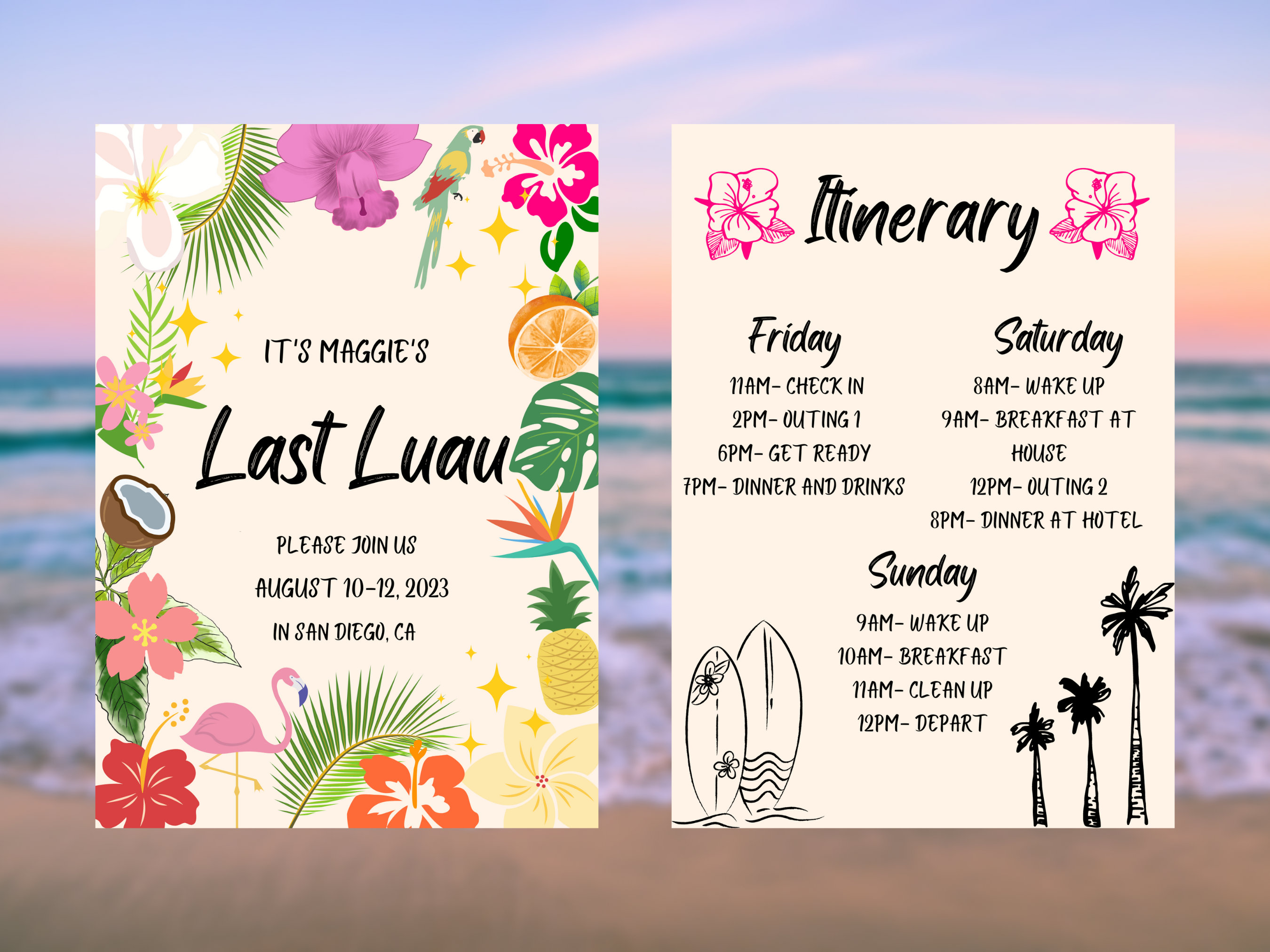 Last Luau, Hawaiian, Tropical, Beach Bachelorette Party Invite and ...