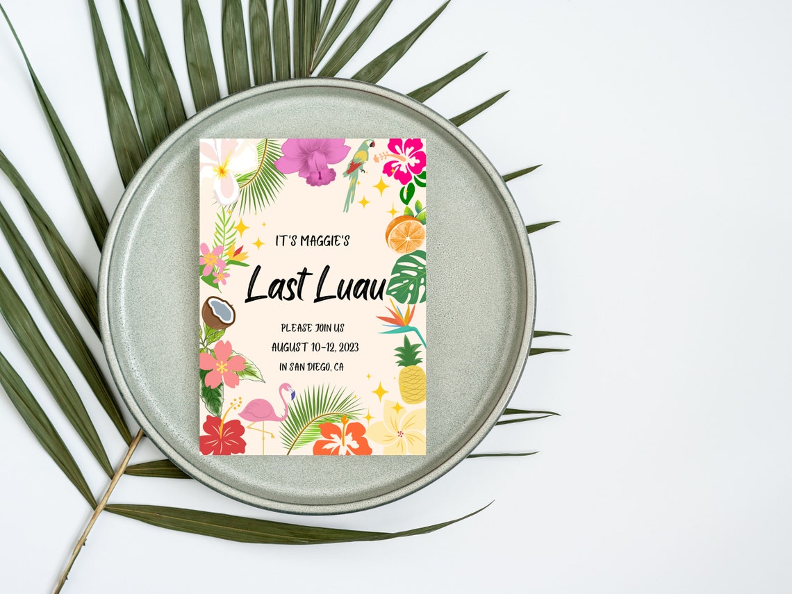 Last Luau, Hawaiian, Tropical, Beach Bachelorette Party Invite and ...