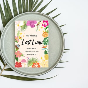 Last Luau, Hawaiian, Tropical, Beach Bachelorette Party Invite and ...