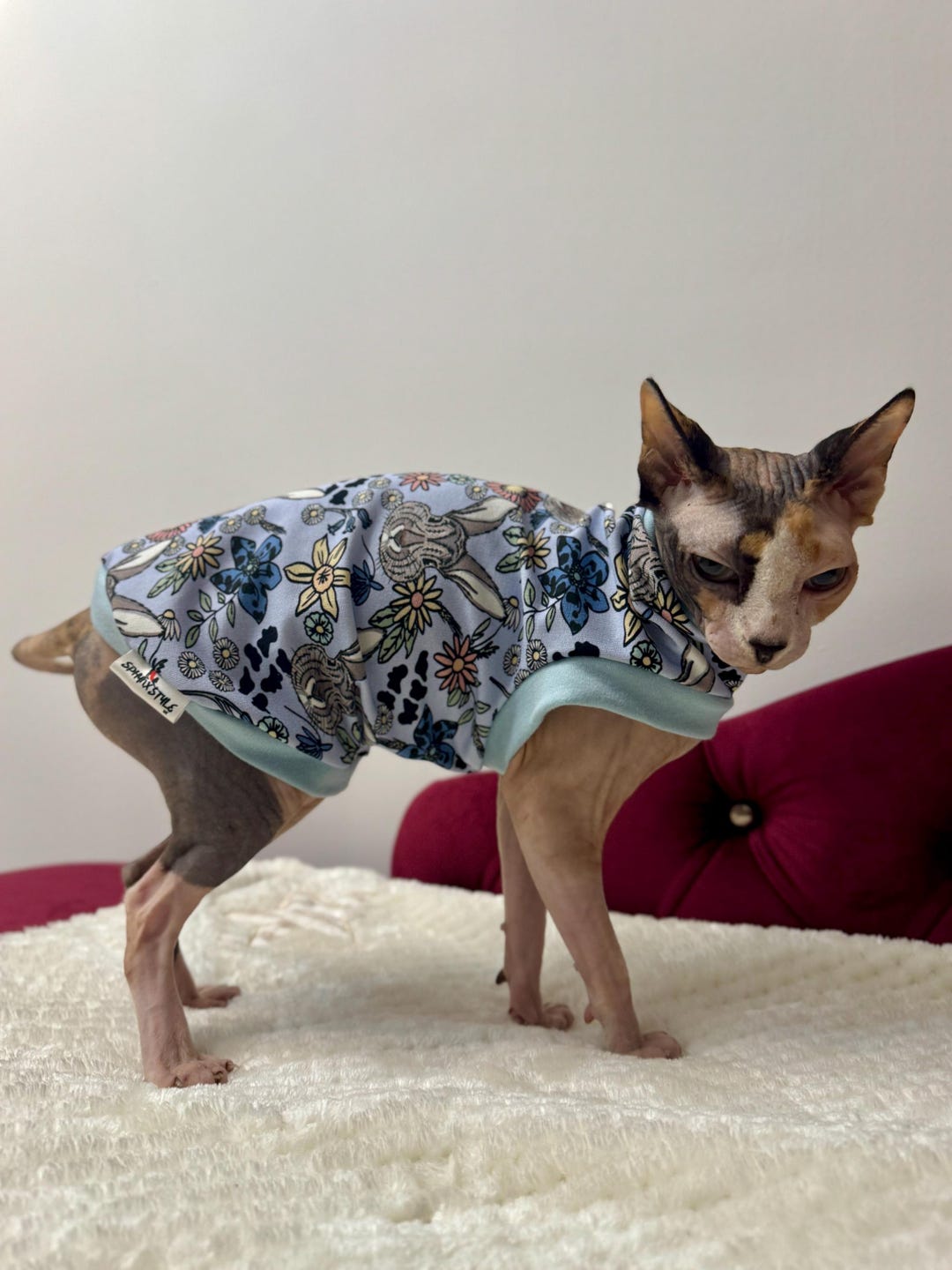 Premium Cotton Bunny Easter Sphynx One Hole Cat Clothes T-shirt Spring ...