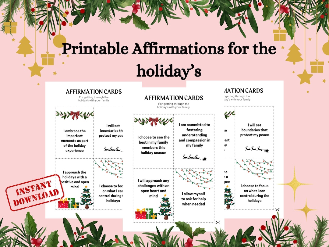 50 Printable Holiday Affirmations Cute Christmas Designs A1 Size for ...
