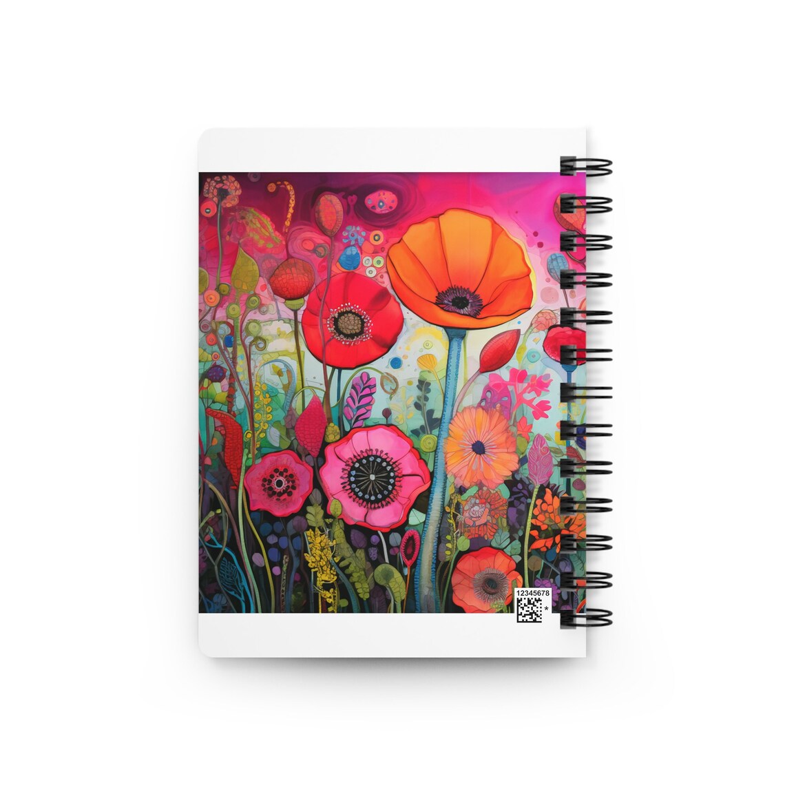 Spiral Bound Notebook, Lined Journal field of Poppies, Boho, Watercolor ...
