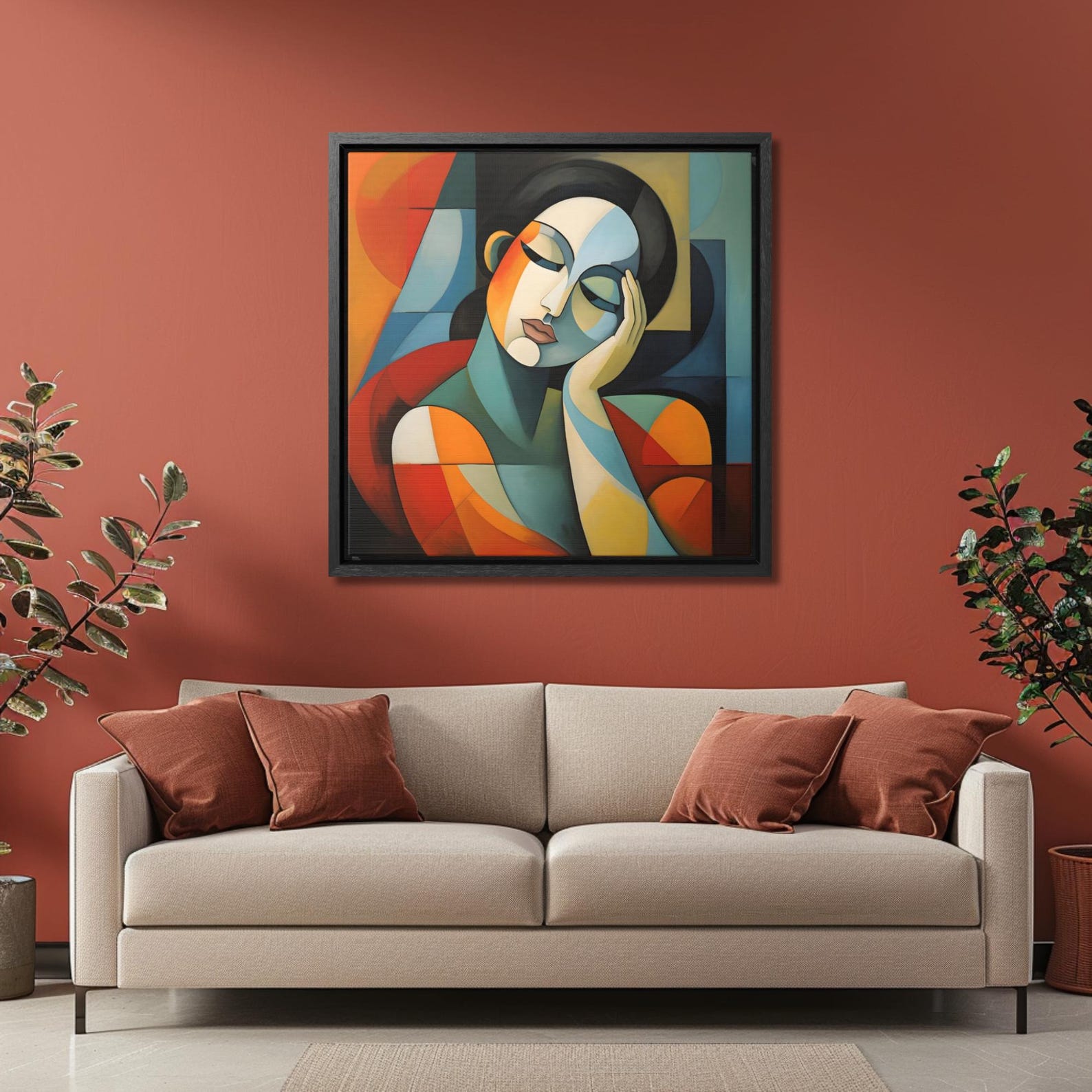 Picasso, Blue Cubist Woman Eyes Closed Pastel, Gallery Canvas Wraps ...