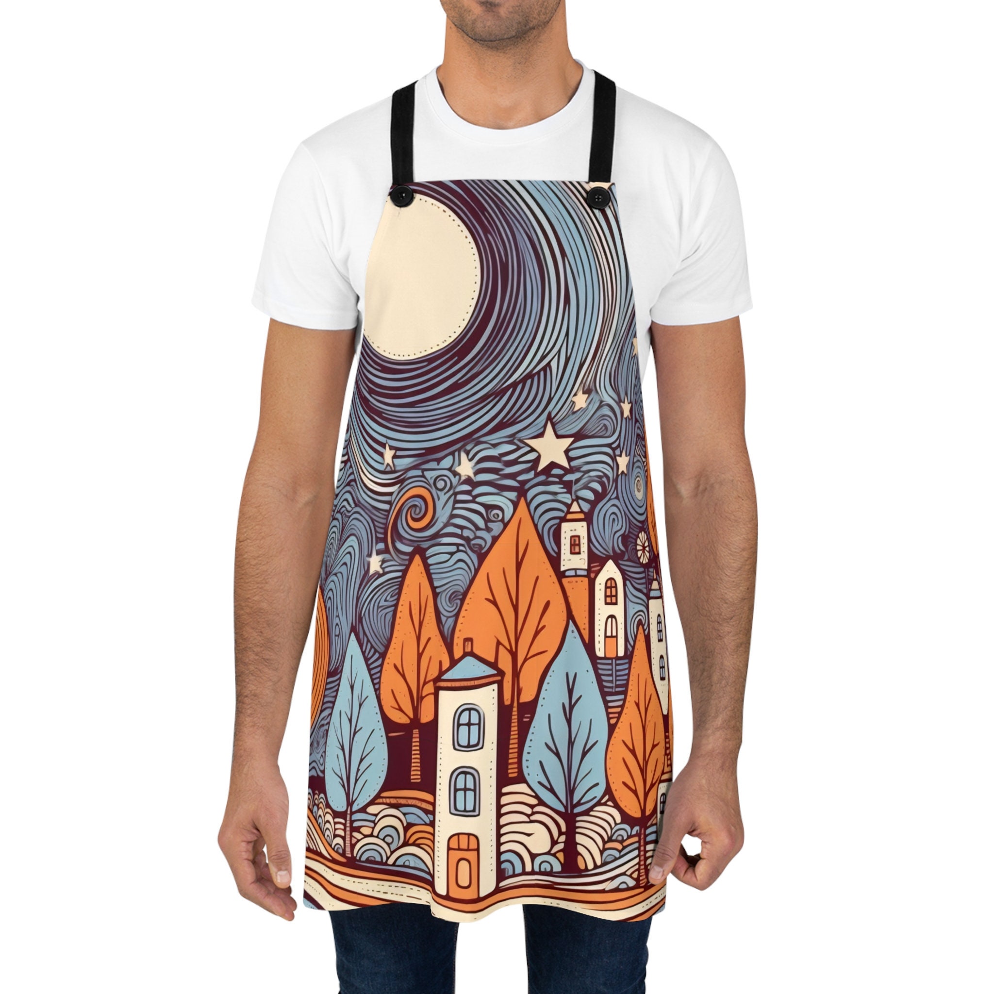 Apron AOP Moon and Sky With Pop Art Trees Large Design Apron AOP ...