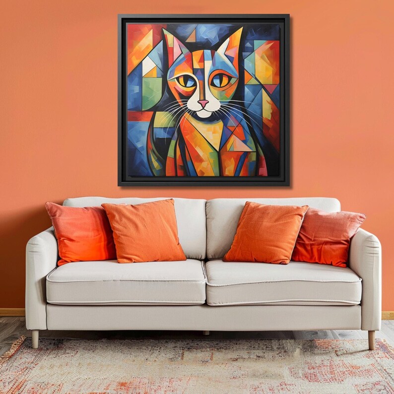 Pablo Picasso Art Print Abstract Cat Kitty Kitten Cubist Cubism Matte Canvas, Framed multi-color ...