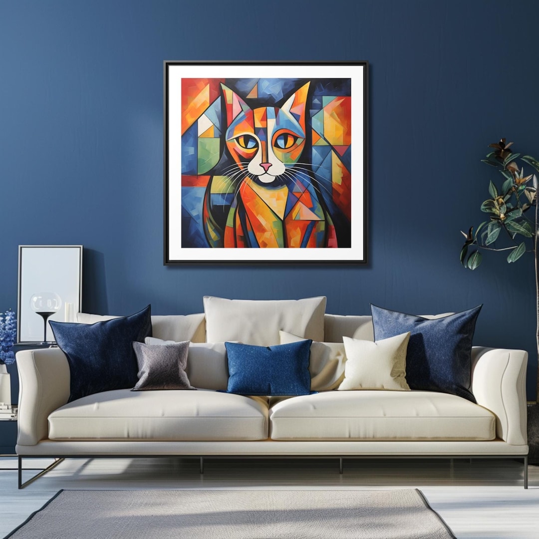 Pablo Picasso Art Print Abstract Cat Kitty Kitten Cubist Cubism Matte Canvas, Framed multi-color ...