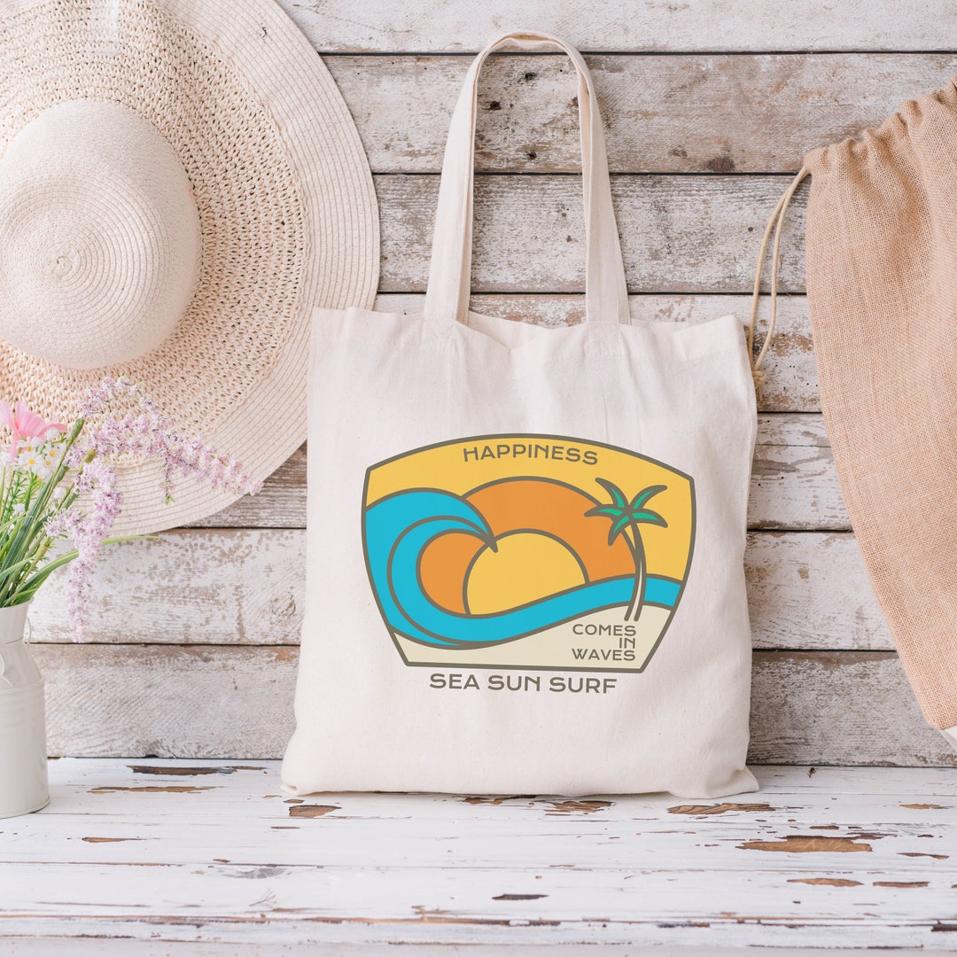 Canvas Tote Bag, Beach Tote Bag, Beach Print Canvas Tote, Everyday Bag ...