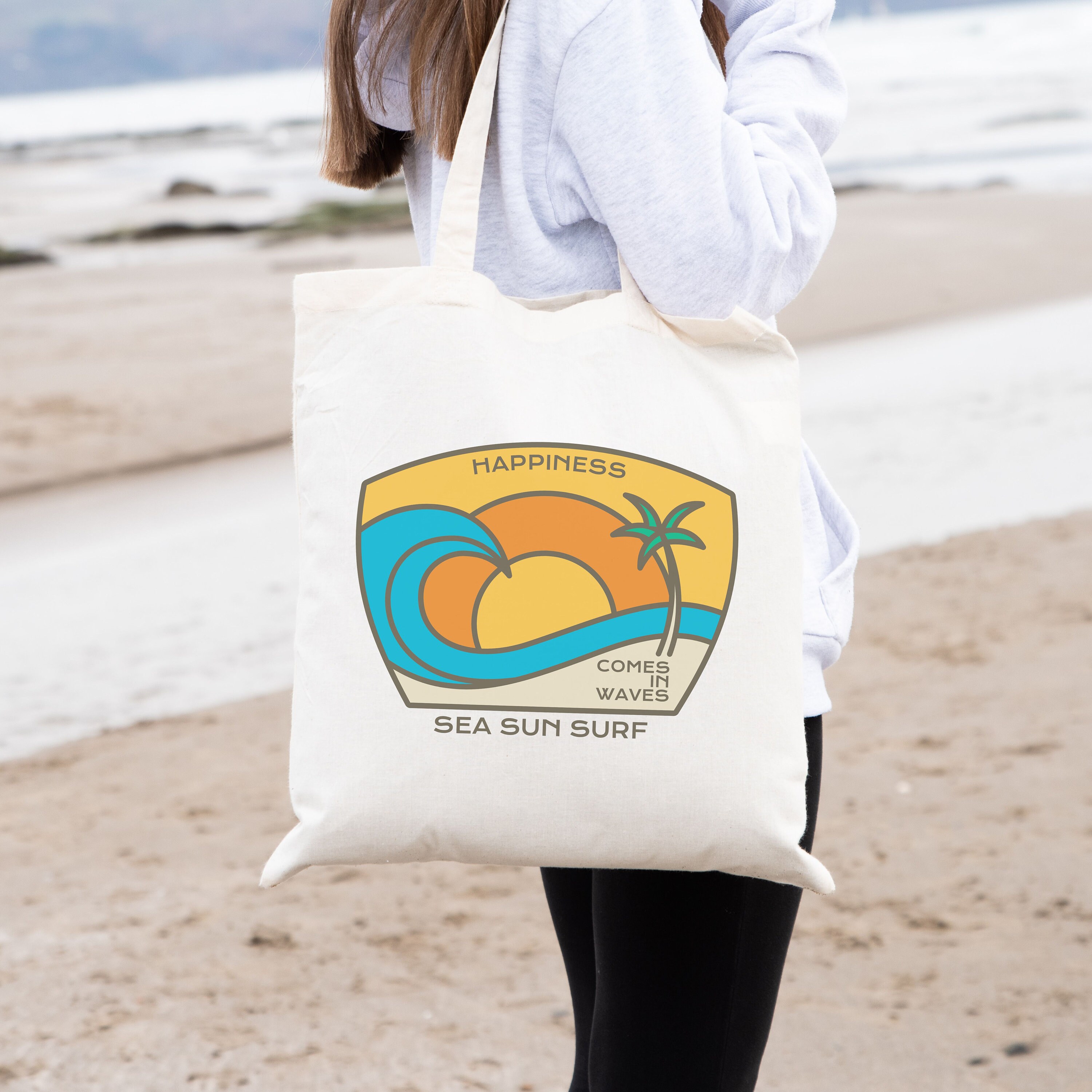 Canvas Tote Bag, Beach Tote Bag, Beach Print Canvas Tote, Everyday Bag ...