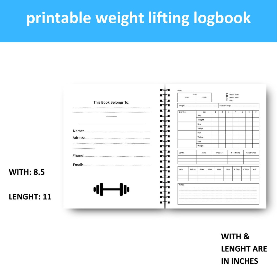 Printable Weight Lifting Logbook, 8.5"x11", 110 Page - Etsy