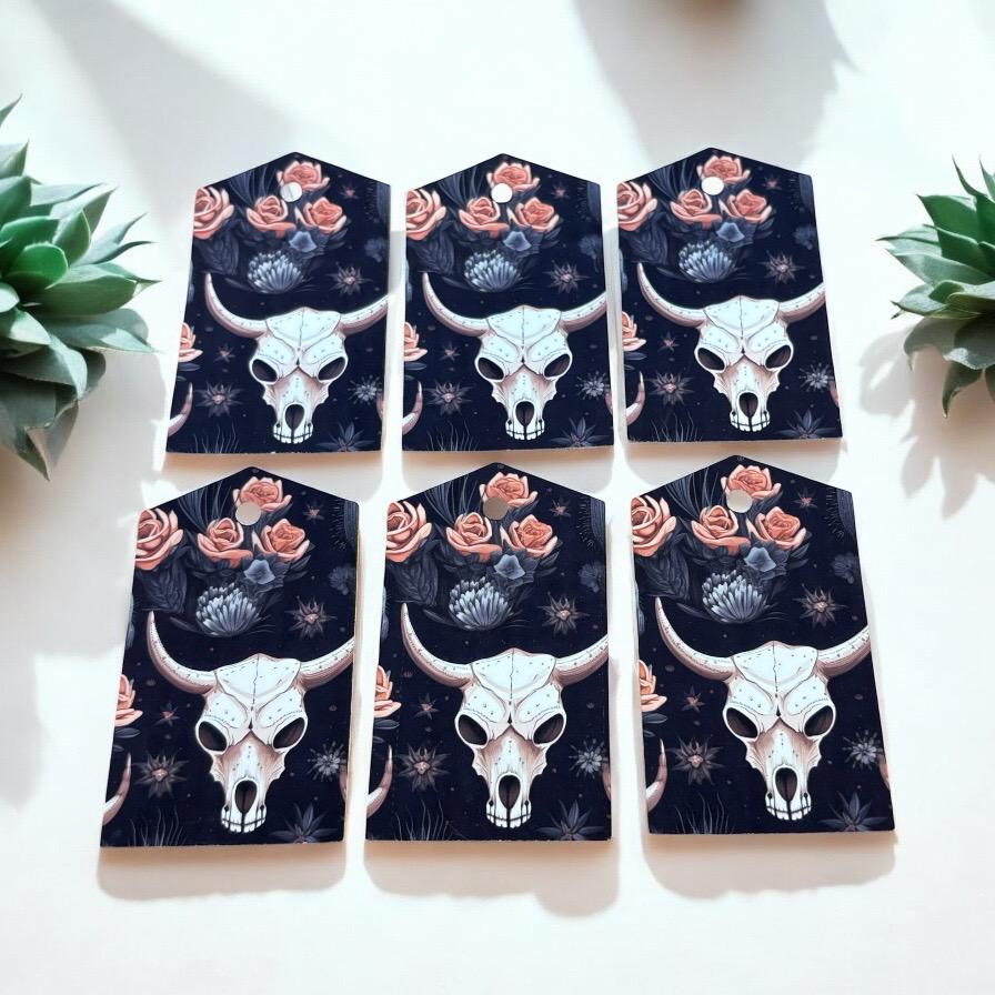 Set of 12 Cow Skull Gift Tags, Gift Wrapping, Luggage Tags, Card Making ...