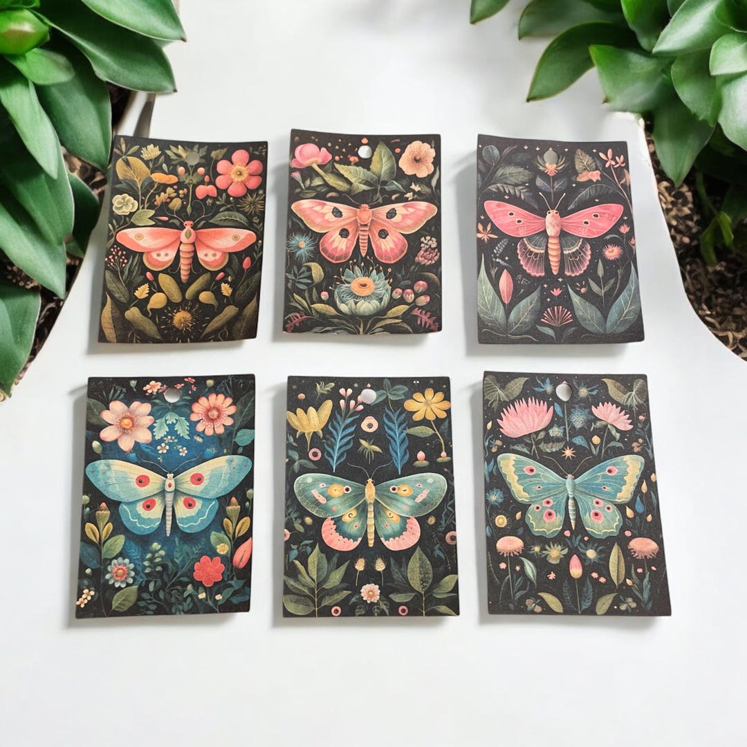 Set of 12 Botanical Moth Gift Tags, Gift Wrapping, Luggage Tags, Card ...