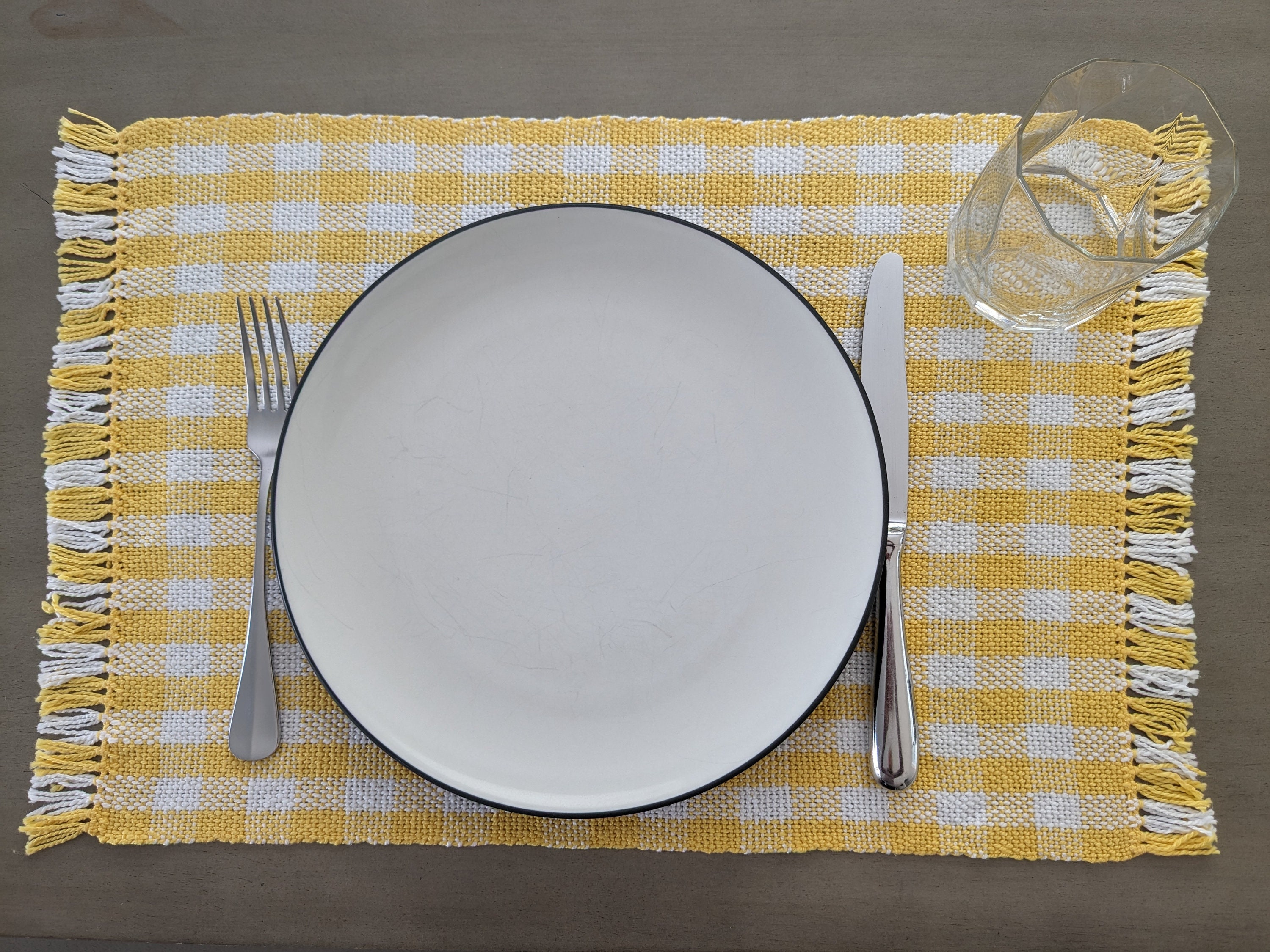 Handwoven Sunny Farmhouse Picnic Placemats, Set of 2, Yellow & White ...
