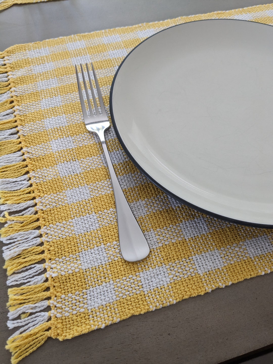 Handwoven Sunny Farmhouse Picnic Placemats, Set of 2, Yellow & White ...