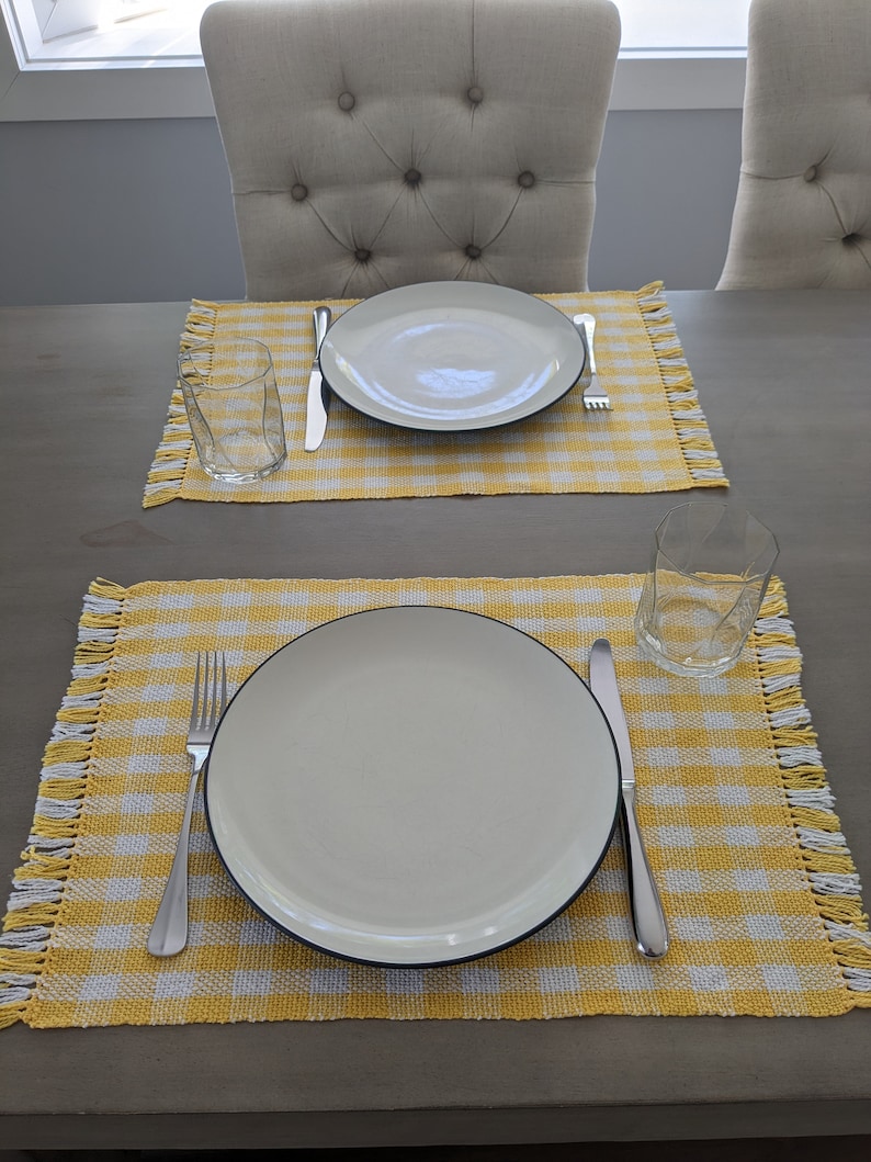 Handwoven Sunny Farmhouse Picnic Placemats, Set of 2, Yellow & White ...