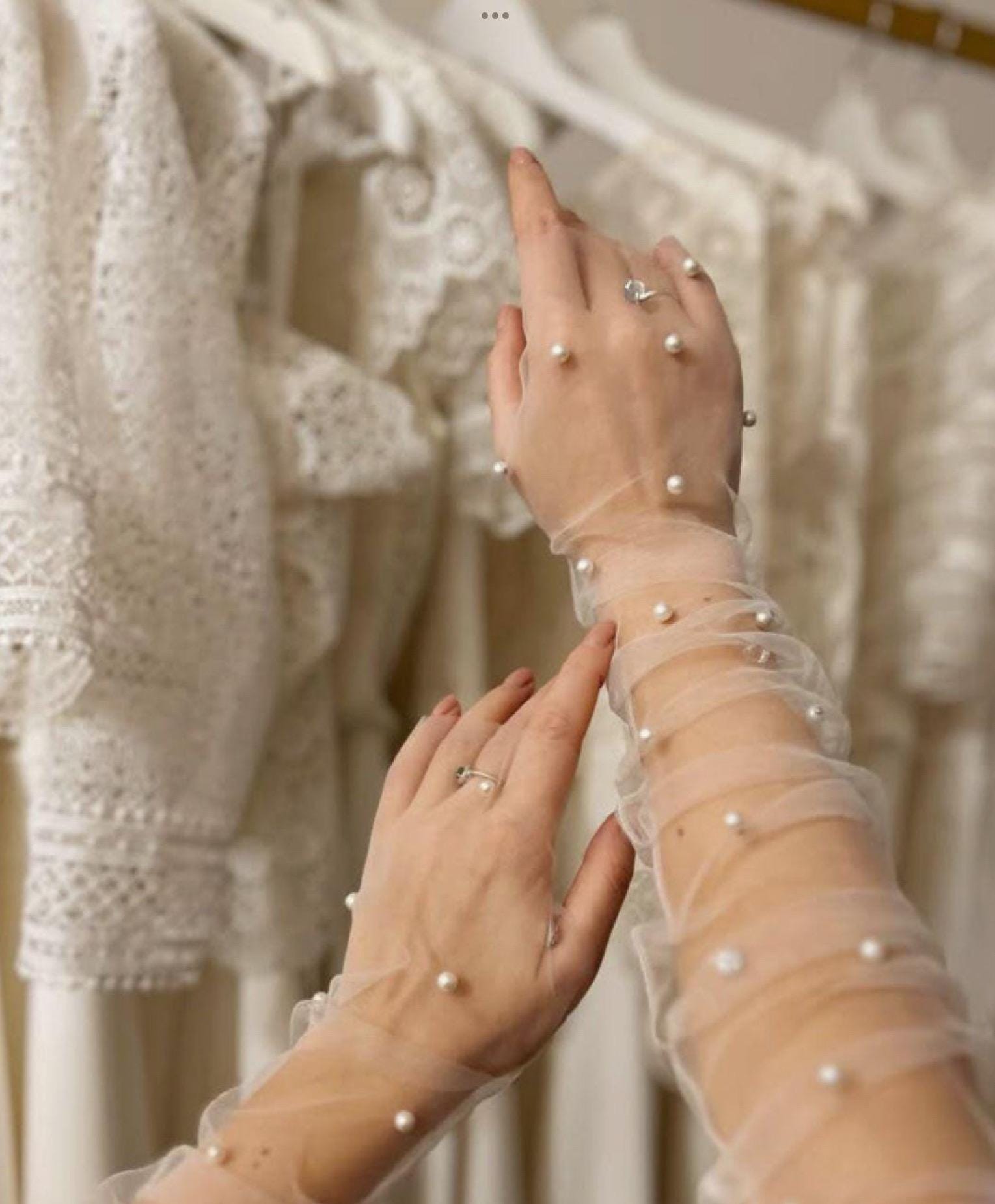 Bridal Fingerless Mesh Pearl Gloves Long Wedding Gloves for Bride ...