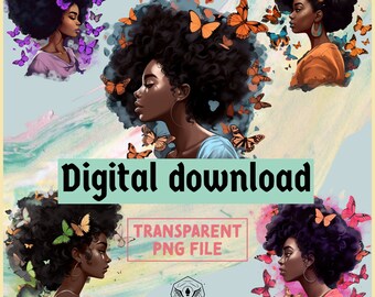 Afro Black Girl Png Bundle, Butterfly Black Woman Art for Shirts ...
