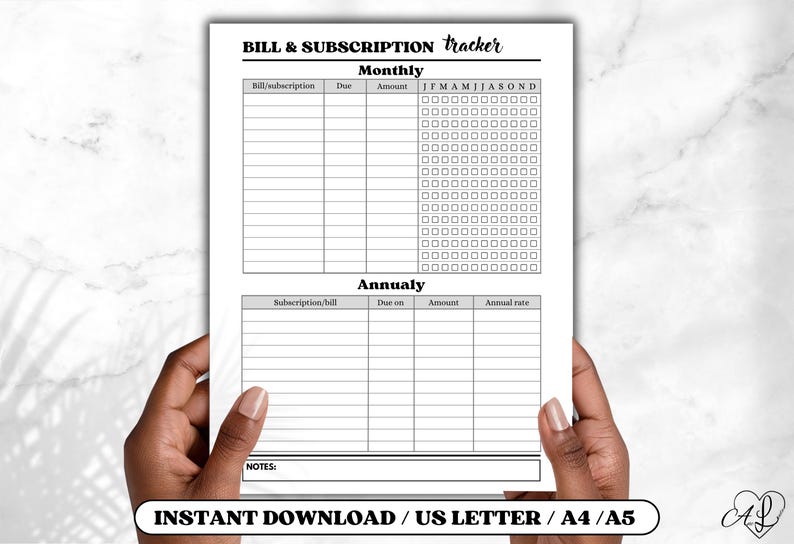 Printable Bill & Subscription Tracker, Financial Planner (PDF Download ...
