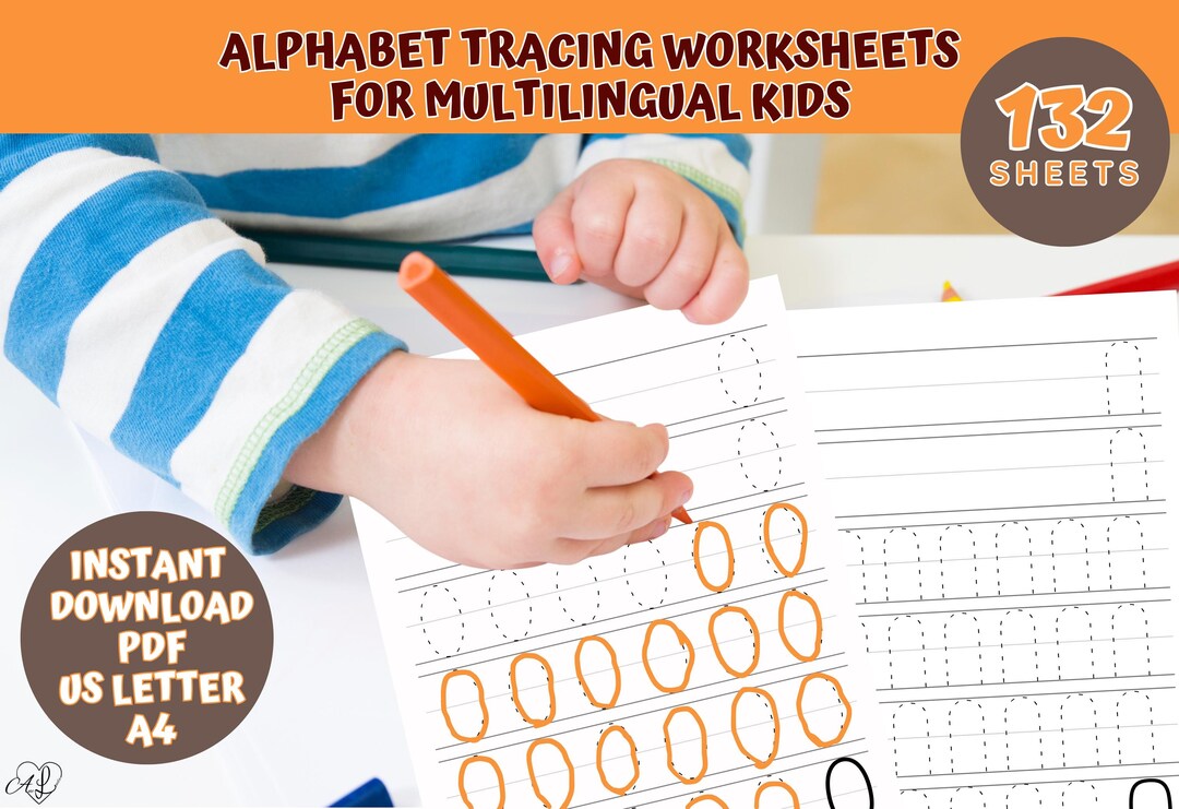 Multilingual Alphabet Tracing Worksheets, Handwriting Practice (PDF ...