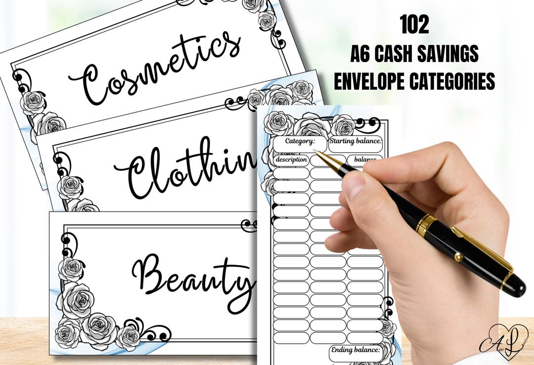 Cash Envelope 102 Categories Printable, Rose Budget Binder Inserts ...
